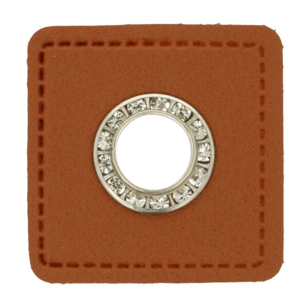 Applique with silver eyelet and rhinestones 8 mm: brown square ...